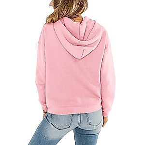 Minetom Women's Full Zip Up Hoodies Long Sleeve Color Block/Solid Hooded Sweatshirts Jackets with Pocket A Pink