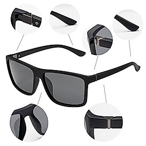 NIEEPA Men's Driving Sports Polarized Sunglasses Square Wayfarer Plastic Frame Glasses (Grey Lens/Black Frame)