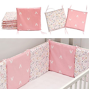 6Pcs Cotton Baby Crib Bumper Pads, 12x12IN Breathable Mesh Crib Liner Padded Crib Bumpers Safe Crib Protector Buffer Pads Crib Bedding Bumper Washable Bed Bumper for Cribs for Toddler Boys Girls