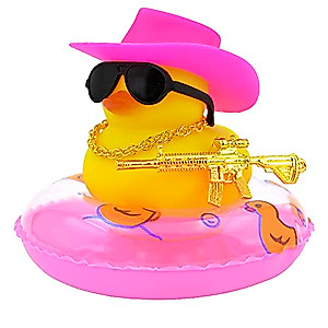 Ducks for Cars - Rubber Duck for Dashboard of Car, Yellow Duck Car Dashboard Decorations, Squeak Ducks Toys Car Ornaments Car Décor Accessories with Hat Swim Ring Necklace Sunglasses for Decor Home