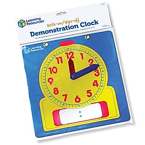Learning Resources Write & Wipe Demonstration Clock - Paper Clocks for Teaching, First Grade Learning Games, Teaching Time Essentials, Homeschool Supplies, Classroom Supplies,1 Piece