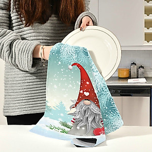 SLHKPNS Winter Gnome Kitchen Dish Towel Set of 4 Valentine's Day 18x28in Absorbent Dishcloth Reusable Cleaning Cloths for Household Use