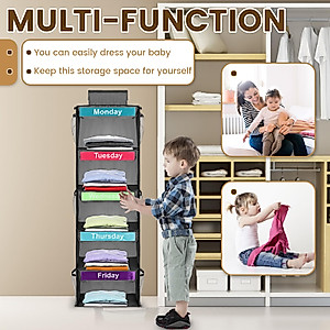 Weekly Clothes Organizer for Kids 5-Shelf Days of The Week Clothes Organizer Shelf Hanging Kids Closet Organizer Versatile Kids Weekly Clothes Organizer for Hats T-Shirts Bags Towels Underwear (Gray)