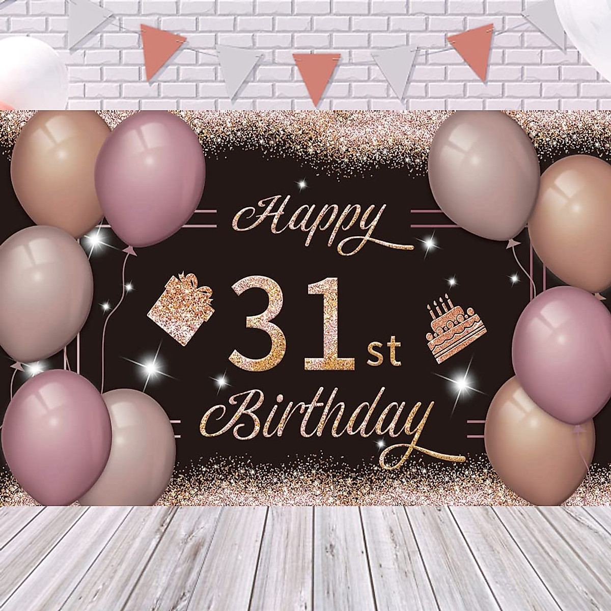 Happy 31st Birthday Backdrop Banner Black Pink 31th Sign Poster 31 Birthday Party Supplies for Anniversary Photo Booth Photography Background Birthday Party Decorations, 72.8 x 43.3 Inch