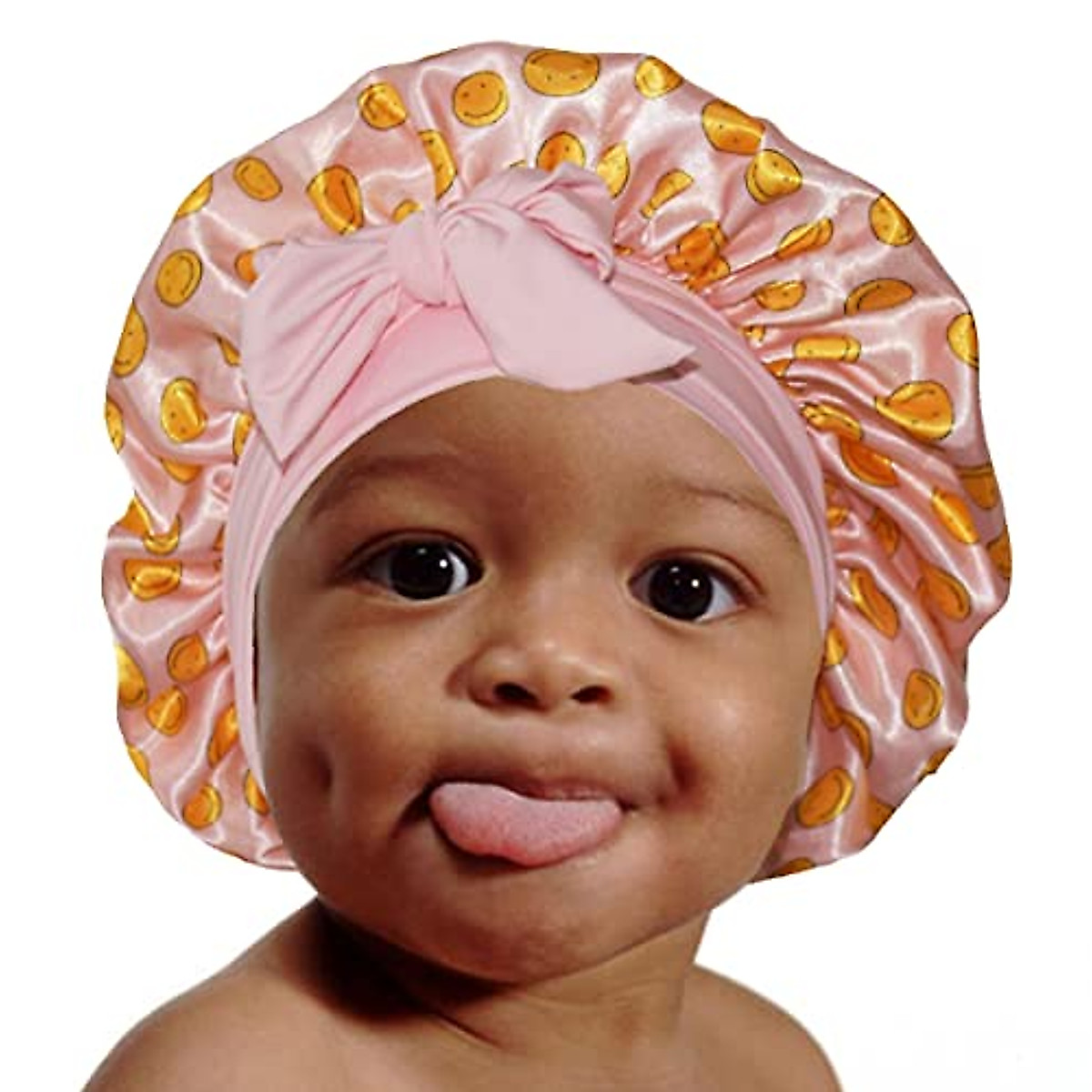 2pcs Pack Baby Bonnet Kids Bonnet Infant Satin Silk Hair Bonnets For Girls Boys Toddler newborn infants with tie band bow 6-12 months