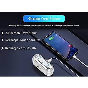 Wireless Bluetooth Earbuds Compatible with Motorola Phones, Best for All Moto G Moto E Moto Edge & Moto Razr with Touch & LED Display, Mic & 8D Bass, F9 TWS and IPX7 Waterproof 2000mAh Power Bank Case