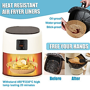 Air Fryer Disposable Paper Liner,100pcs Air Fryer Liners Unbleached Parchment Paper Sheets Round for Baking, Non-stick Airfryer Parchment Liners Natural Color for 3-5 QT Air Fryer (6.3 Inch)