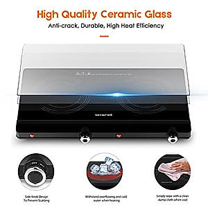Electric Hot Plate for Cooking, Infrared Double Burner,1800W Portable Electric Stove,Heat-up In Seconds,Countertop Cooktop for Dorm Office Home Camp, Compatible with All Cookware