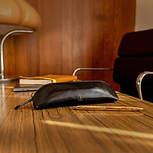 Maxwell Scott - Personalized Womens Luxury Soft Leather Pencil Pen Case - The Felice Nappa - Petrol Blue