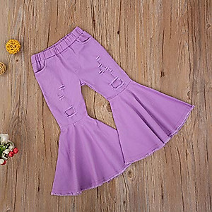 yuhappy Toddler Kid Baby Girls Denim Jeans Bell Bottom Flare Pants Leggings Trousers Special Two Layers Ruffle Pant (Purple,5-6X)
