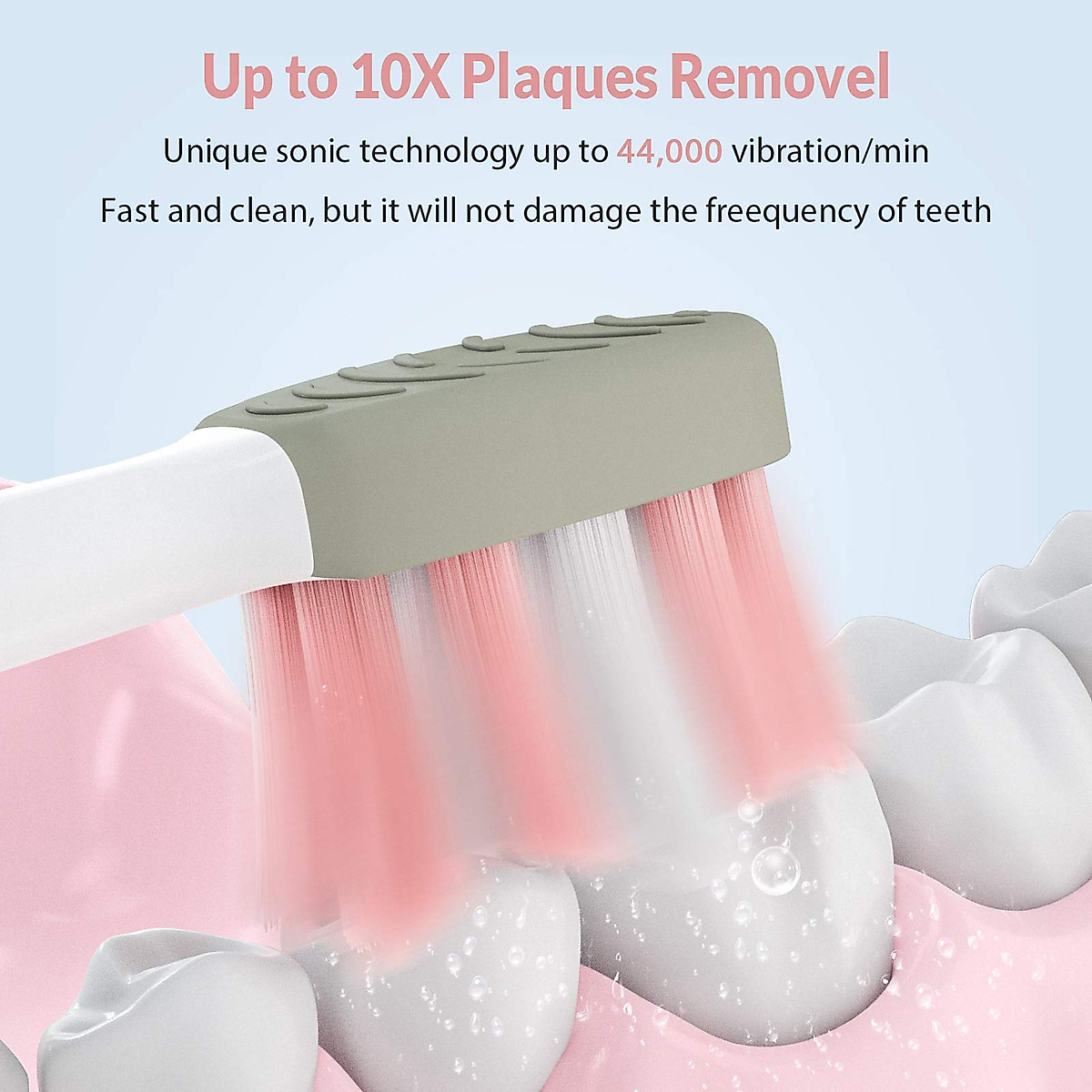 DIKLA Sonic Electric Toothbrush for Adults Dissolve Plaque on Teeth, Vibrating Toothbrush 4 Modes with Smart Timer 44,000 VPM Motor Whitening Rechargeable Cordless Fast Charge(Pink)