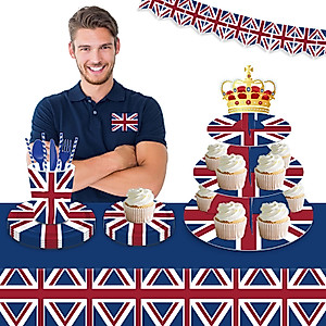 Lide Road 3 Tier British Party Cupcake Stand British Flag Cake Stand United Kingdom Party Cardboard Cake Tower Stand UK England Round Cupcake Tower for British National Day UK Theme Party Supplies
