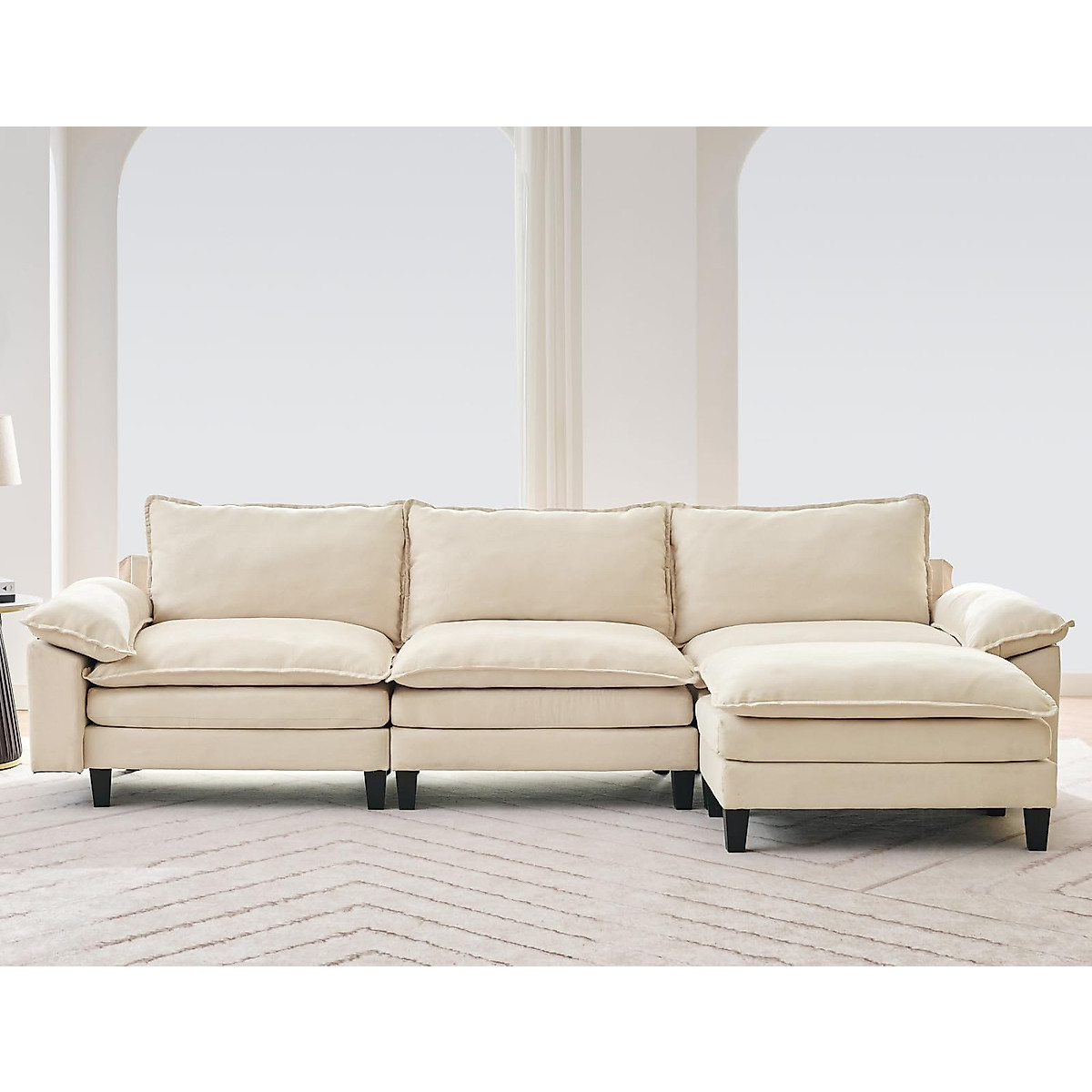 Txtin's 118" 3 Seat Cloud Couches for Living Room, L Shape Sectional Couch with Ottoman, Modular Sectional Sofa for Apartment, Beige