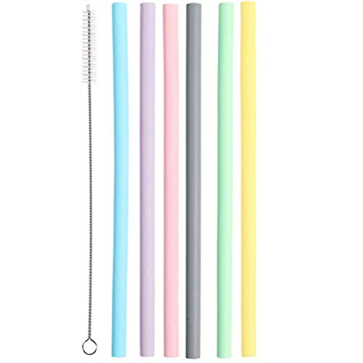 RANIT Reusable Silicone Straws, Long Flexible Silicone Drinking Straws with Cleaning Brushes for 30 oz Tumblers RTIC/Yeti - 6 Pieces - BPA-Free - No Rubber Taste,6mm Diameter
