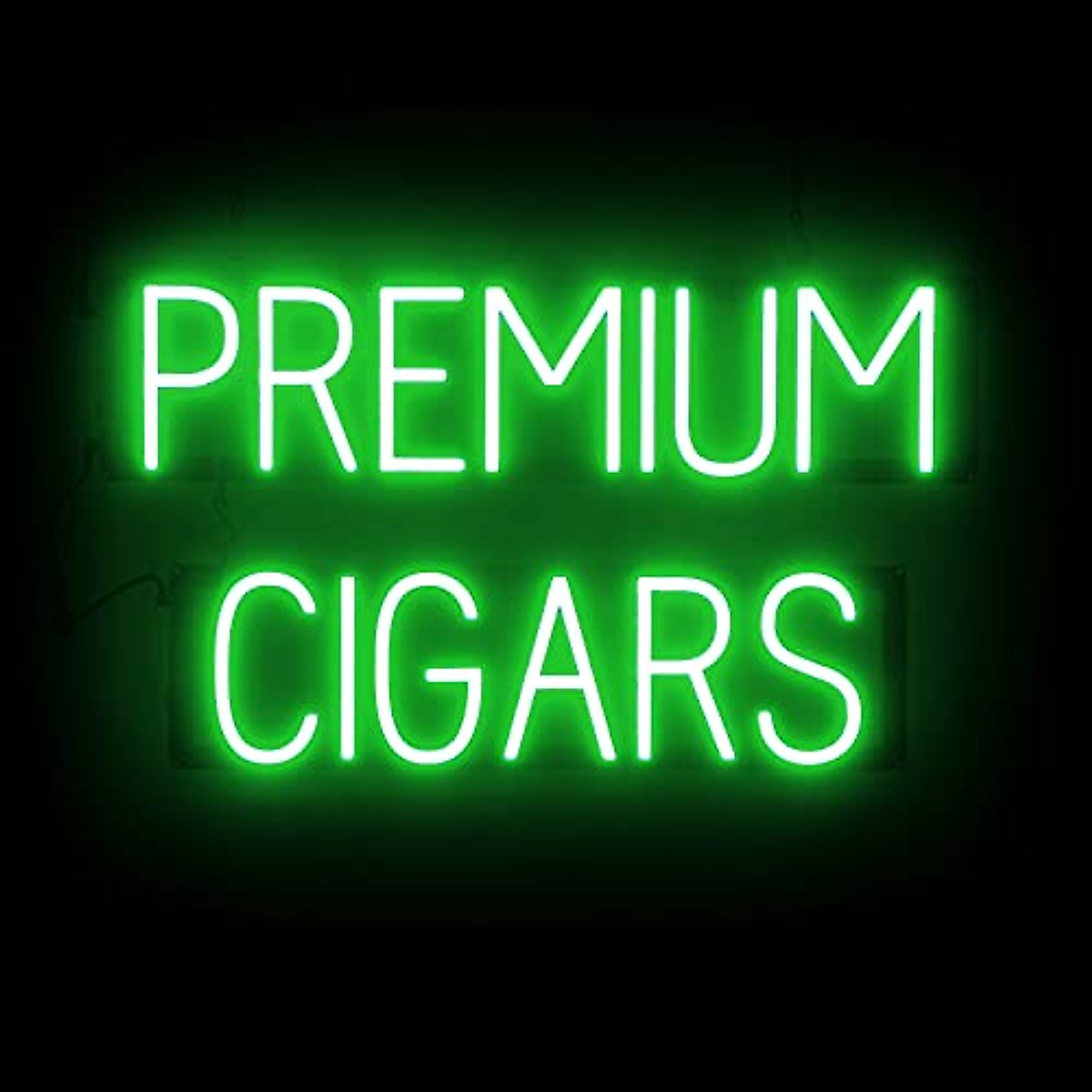 SpellBrite PREMIUM CIGARS Sign for Smoke Shops | Cigar-Related Signs with Neon Look, Green LED Light | 26.6" x 15.0"