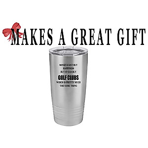 Rogue River Tactical Funny Money Happiness Golf Clubs 20 Oz. Travel Tumbler Mug Cup w/Lid Vacuum Insulated Hot or Cold Gift For Golfer Dad Grandpa Ball (Silver)