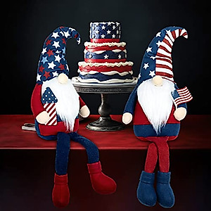 2 PCS Large 4th of July Patriotic Gnome Decorations,Red White Blue Stars and Stripes Decor Gnome, American Memorial Labor Veterans Independence Day Gnomes Decor Gift Handmade Tiered Tray Decorations