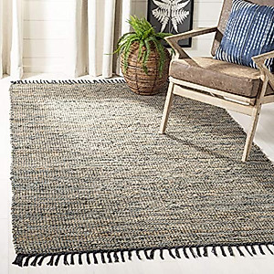 SAFAVIEH Vintage Leather Collection Accent Rug - 4' x 6', Grey, Handmade Boho Fringe Leather & Jute, Ideal for High Traffic Areas in Entryway, Living Room, Bedroom (VTL203F)