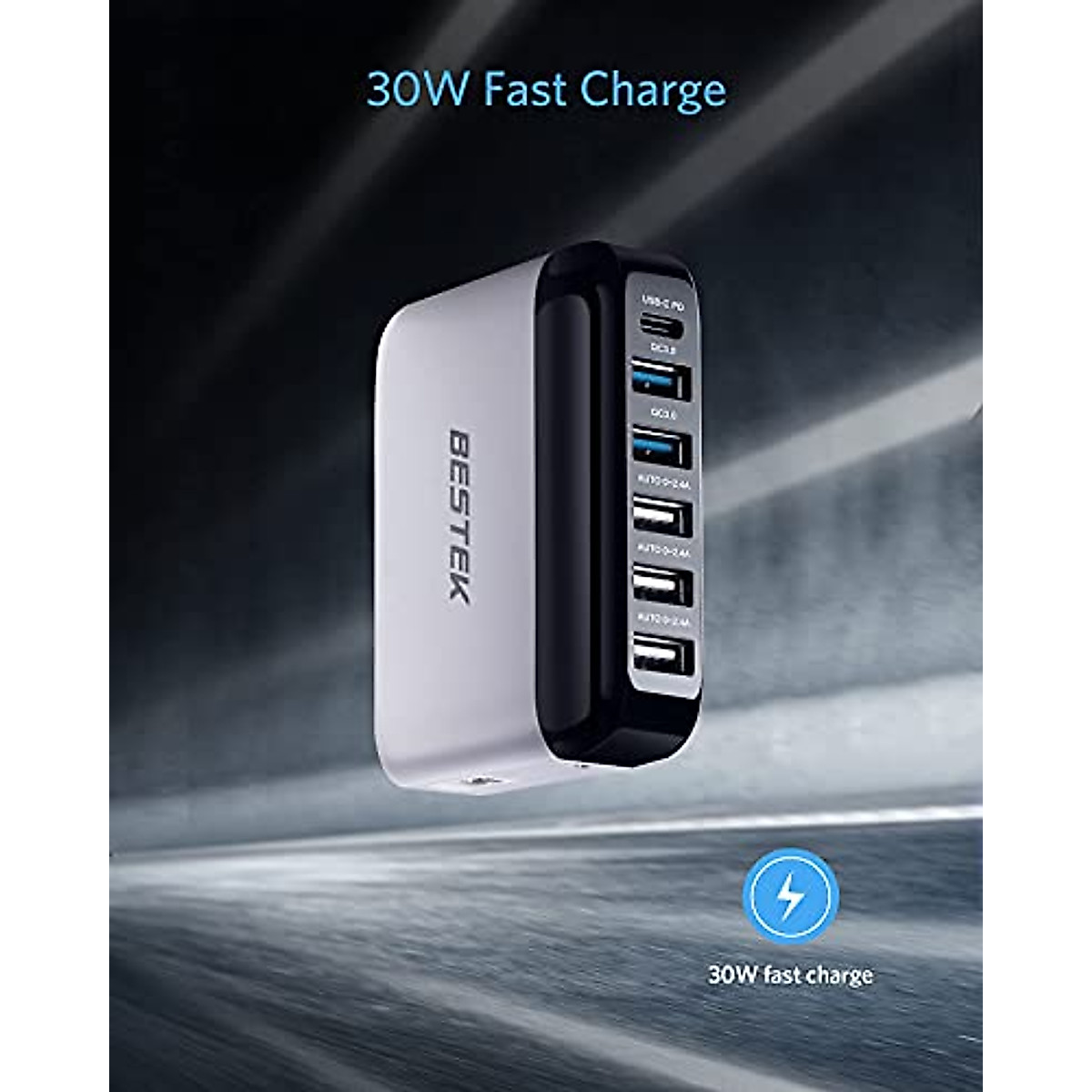 BESTEK Multi Ports USB Car Charger, Fast Charge 86W 9A Quick Charge 3.0 & USB-C PD Car Charger Adapter with Smart Identification for Cell Phones, Tablets and Other USB Devices