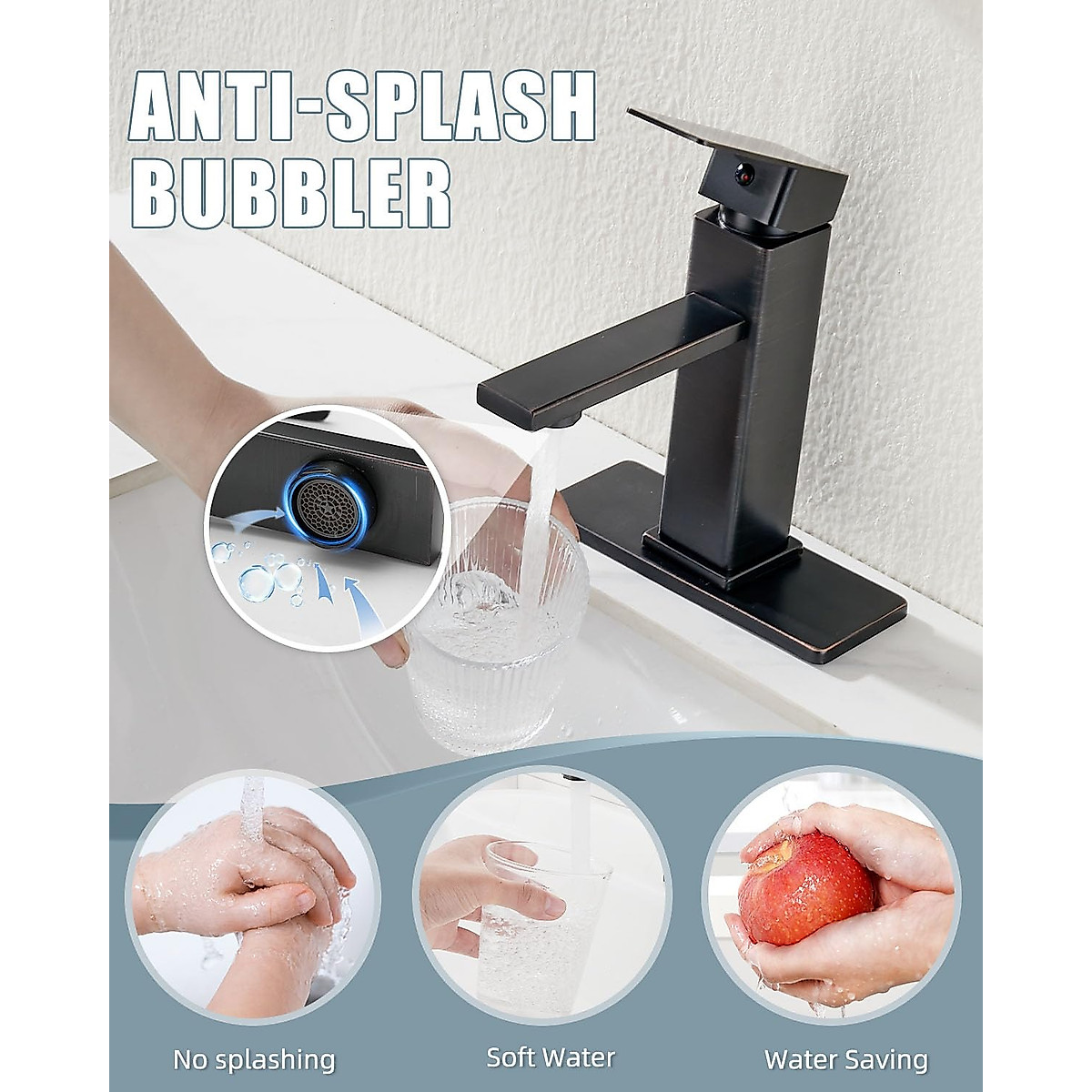 Casavilla Bathroom Sink Faucet-2 Sets, Oil Rubbed Bronze Bathroom Faucet with Pop-up Drain and 6 Inch Deck Plate, Single Handle Faucet for Bathroom Sink (2 Holes), Modern Farmhouse RV Sink Faucet