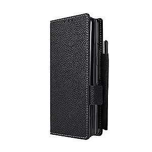 Woluki Galaxy Z Fold 3 Case with S Pen Holder, Genuine Leather Wallet Card Solt Magnetic Detachable 2-Style 360° Full Protection Stylus Storage Phone Cover for Samsung Galaxy Z Fold 3 5g (Black)