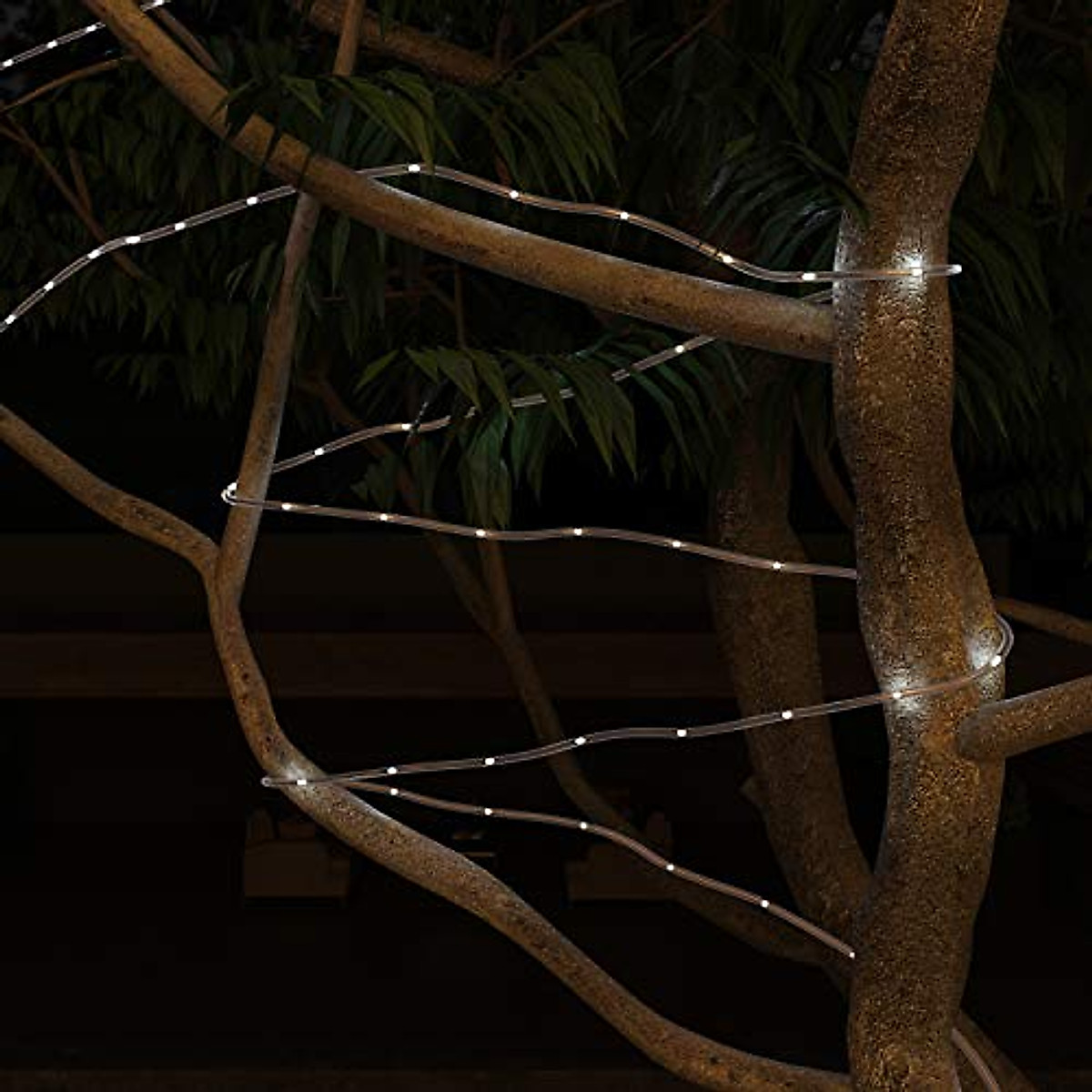 Pure Garden 50-LG1008 Outdoor Rope Solar Powered Cable String 100 LED Lights with 8 Modes for Patio Backyard, Garden, Events (Cool White)