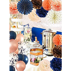Navy Blue Birthday Decorations for Women 50th/40th/60th Birthday Qian's Party Champagne Peach Navy Peach Balloons HAPPY BIRTHDAY Banner for Women's Birthday Party Decorations