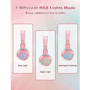 Link Dream Kids Bluetooth Headphones with Microphone for School On-Ear Headphone Toddler Children Wireless Headphone Headset with LED Lights Compatible with Cellphone/Computer/Tablet/iPad (Pink)