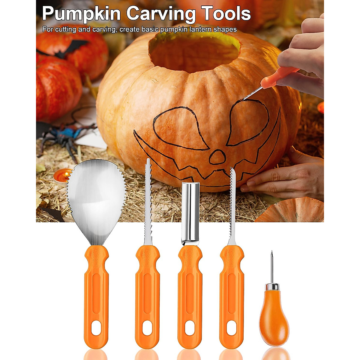 Luditek Halloween Pumpkin Carving Tools, Halloween Jack-O-Lanterns 11 Piece Professional Stainless Steel Pumpkin Carving Kit, Pumpkin Cutting Supplies Tools Kit for Adults Kids