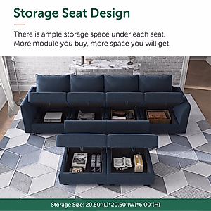 HONBAY Convertible Sectional Sofa Velvet U Shaped Couch with Reversible Chaise Modular Sectional Couch 6 Seater Sofa with Storage Seat, Dark Blue