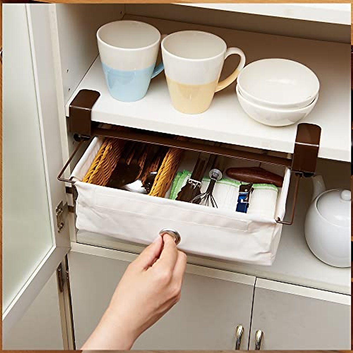 Aimedia Under-Desk Storage Box Under Desk Mounting Table Retrofit Drawers Space Can Be Installed Utilizes Gaps! Slide Box, Alloy Steel, Beige