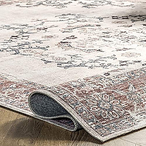 nuLOOM Layna Machine Washable Distressed Vintage Area Rug, 4' x 6', Light Grey