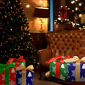 Fulmoon 48 Pcs Christmas Gift Boxes with Lids Small Squared Boxes with Ribbon Bow 4x4x4 Inch Holiday Gift Boxes Snowflake Christmas Tree Deer Horn Small Gift Boxes for Christmas Holiday Party