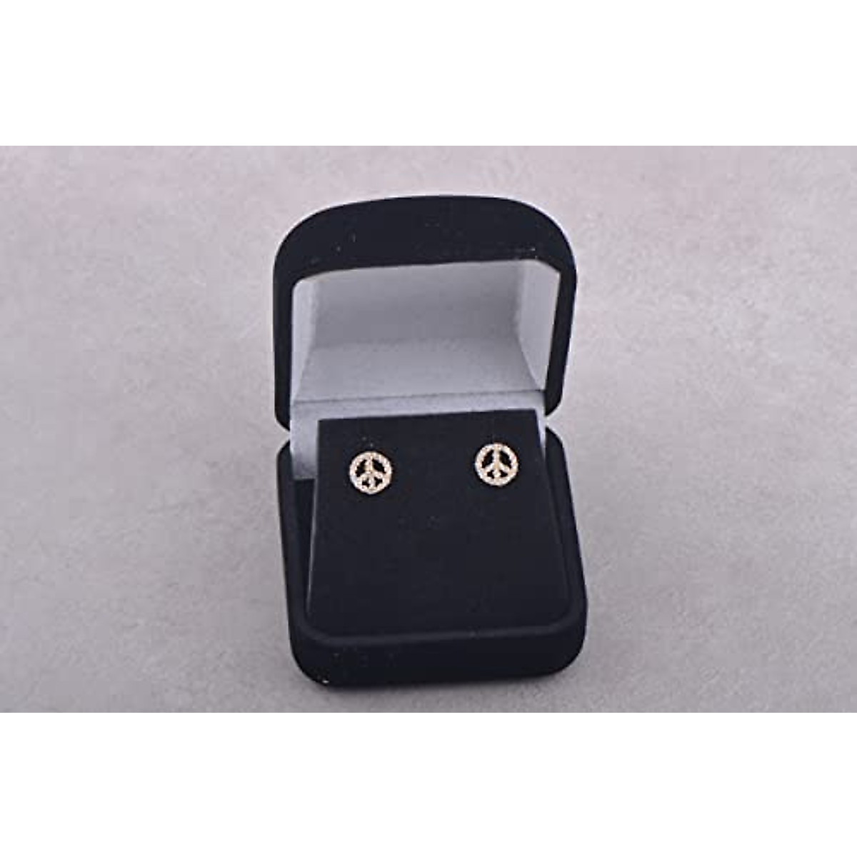 14K Solid Yellow Gold Womens Round Cubic Zirconia Cz Small Peace Sign Hipster Stud Earrings Perfect for Ladies - 0.27in