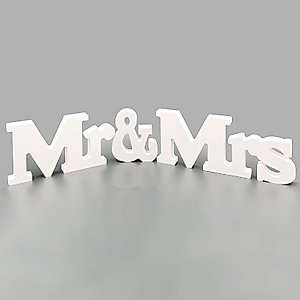 Mr & Mrs Wedding Sign for Table Decoration Photo Props,Party Table,Top Dinner,Rustic Wedding Decorations (White)