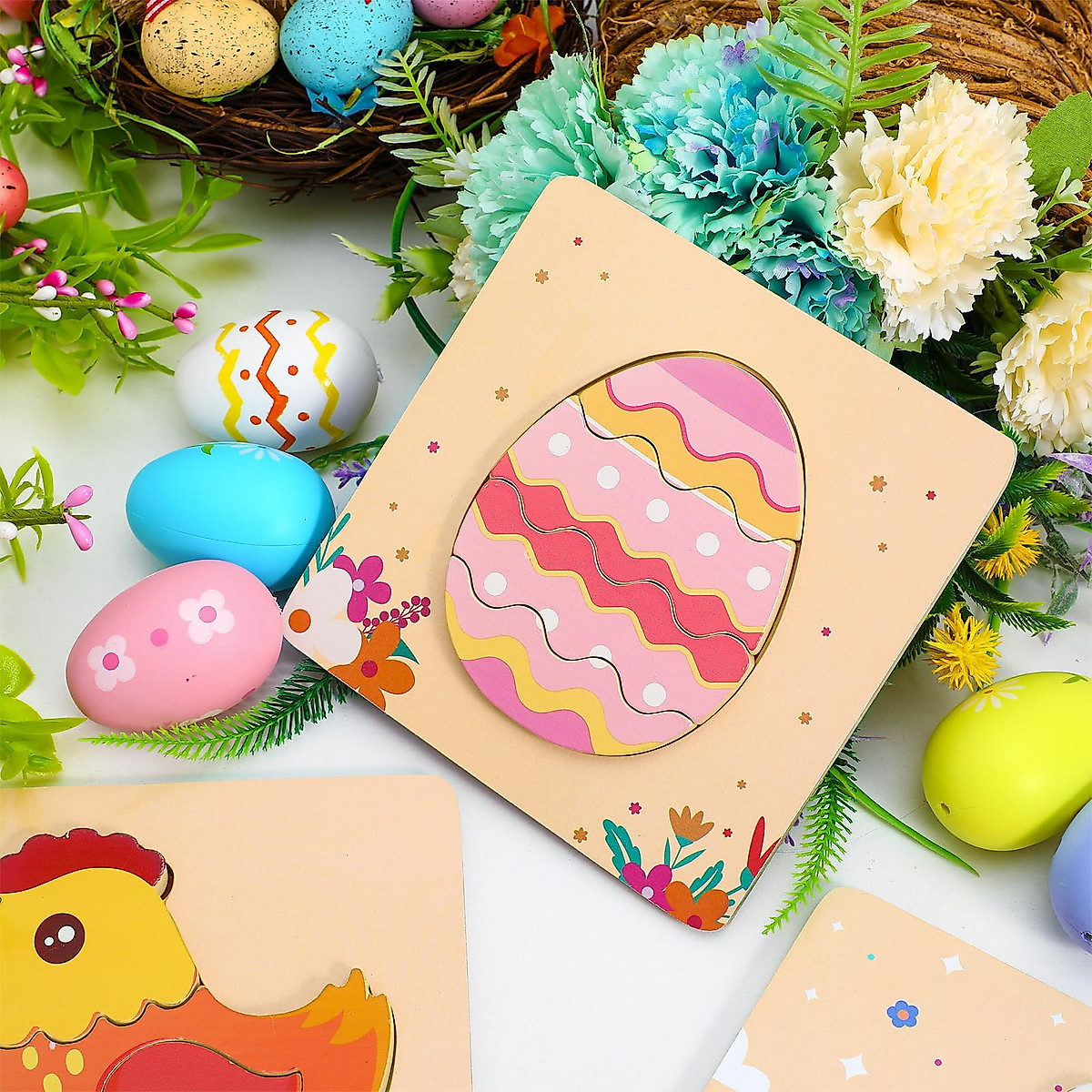 Easter Wooden Puzzles for Toddler - 4 Pack Basket Stuffers Fillers Puzzle Toys for Boys Girls, Jigsaw Learning Educational Gifts Party Favors for Kids