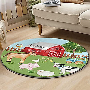 Farm House Animals Personalized Round Rug Fluffy Soft Mat for Bedroom Girls Boys Room, Custom Indoor Area Circular Floor Mat Chair Couch Plush Shaggy Carpet Home Decor 47.2x47.2 in