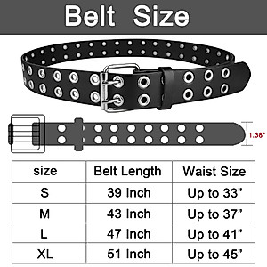 macoking Grommet Leather Belts for Women, Black Belt Women Men - Double Studded Holes-S