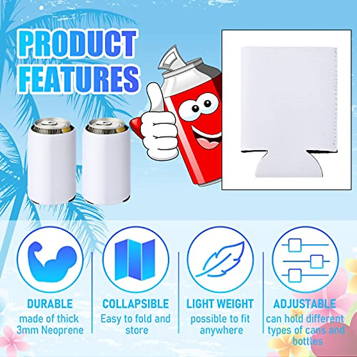 100 Pack White Blank Can Cooler Sleeves Neoprene Insulated Beer Sleeves for Can Cooler Sleeves Personalized Sublimation Sleeves for Soda Drink Water Bottle Birthdays Weddings Bachelorette Party