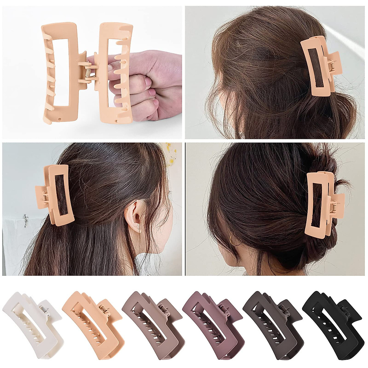 12 Pcs Rectangle Clips, Accessories for Women and Girls, Including 6 Pcs 4 Inch Large Clips for Thick Hair and 6 Pcs 2 inch Small Clips for Thin Hair (Neutral)