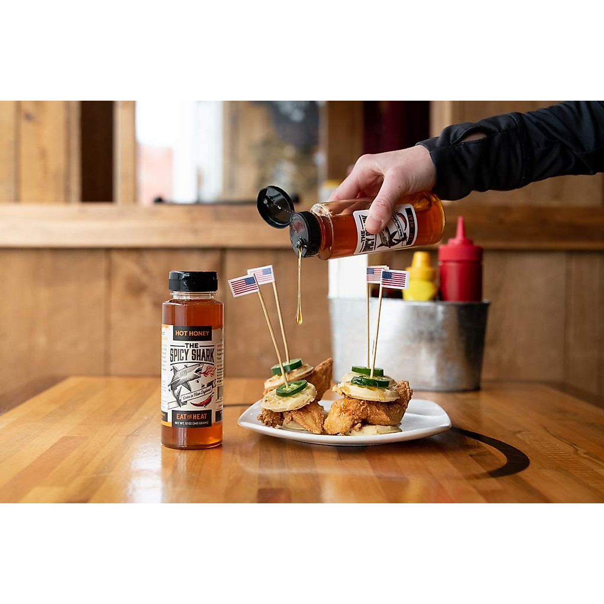 The Spicy Shark Hot Honey 12 oz Bottle 100% pure Spicy Hot Honey, Made in the USA, Gluten-Free & Paleo - Brand featured on Hot Ones