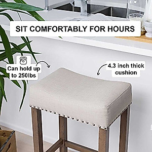 Nathan James Hylie Nailhead Wood Pub-Height Kitchen Counter Bar Stool 24", Beige/Light Brown