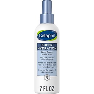 Cetaphil Sheer Hydration Fragrance Free Body Moisturizer Spray, 7 Fl oz, 48Hr Sensitive Skin Spray Body Lotion for Dry Skin, With Hyaluronic Acid, Vitamin E & Vitamin B5