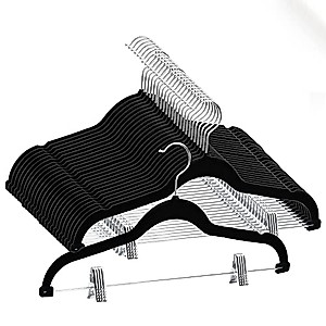 Heybly Skirt Hangers 32-Pack Velvet Pants Hangers 16.7-Inch Long Velvet Hangers with Metal Clips and 360° Hook,Non-Slip, Space-Saving for Pants, Skirts, Coats, Dresses, Tank Tops, Black HHRZ01B32