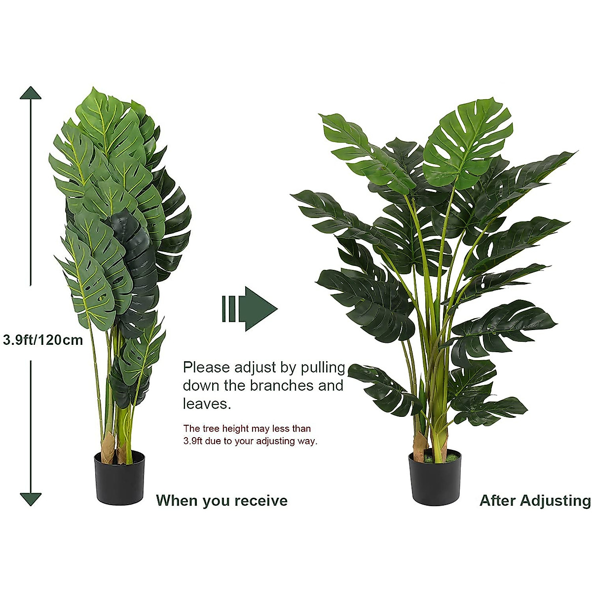 VIAGDO Artificial Monstera Deliciosa Plant 43in Tall 11 Decorative Split Leaves Plant Faux Swiss Cheese Plant Fake Tropical Monstera Palm Tree for Home Office Living Room Garden Floor Decor, 2Pack