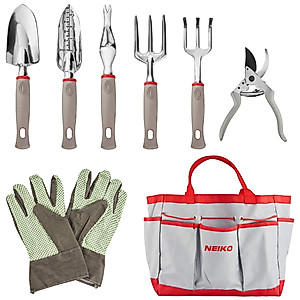 NEIKO 61090A 8 Pc Garden Tool Set, Heavy Duty Gardening Tool Set for Home Garden Planting, Includes Gardening Tool Set Bag for Gardening, Hand Gardening Tools for Women and Men, Gardening Tool Kit