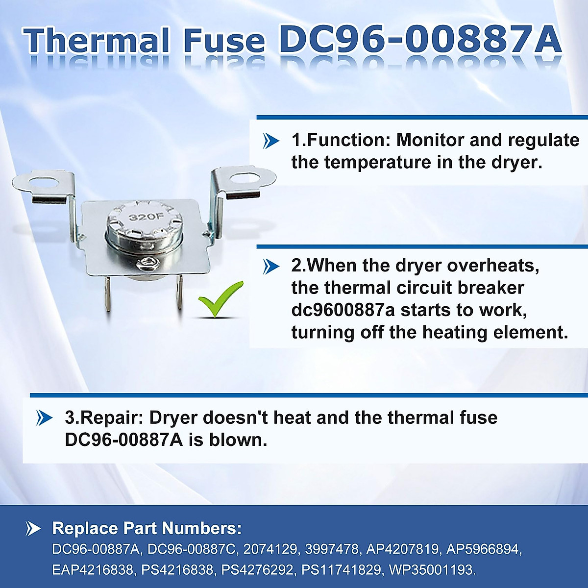 DC47-00016A Thermal Fuse & DC96-00887A Thermal Fuse & DC32-00007A Dryer Thermistor & DC47-00018A Thermostat Dryer Kit Replacement Part-Compatible with samsung lg & kenmore Dryers