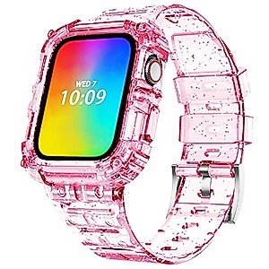 ABELTA Compatible for Apple Watch Band 38mm 40mm 41mm with Bumper Case Cover for Women Men, Clear Crystal Durable Sport Transparent Protective Band for Apple Watch Series 8 7 6 5 4 3 2 1 SE (41mm/40mm/38mm, Glistening Pink)
