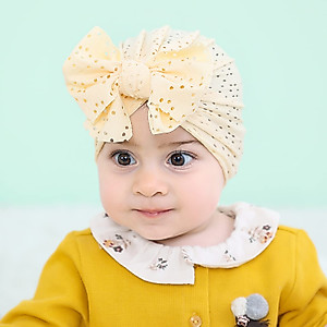Cinaci 6 Pack Breathable Soft Big Bow Turban Hats Beanie Caps Headwraps for Baby Girls Infants Toddlers Kids