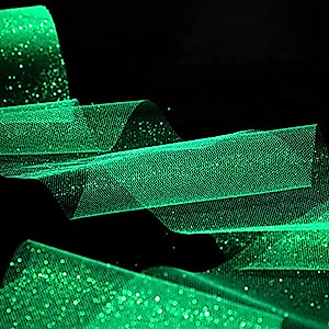 Outus Sparkling Christmas Glitter Tulle Roll Sparkling Tulle Ribbon 6 Inches by 25 Yards for Xmas Holiday Wedding Gift Wrapping Tutu Skirt, Birthday Baby Shower Party Decoration(Green)